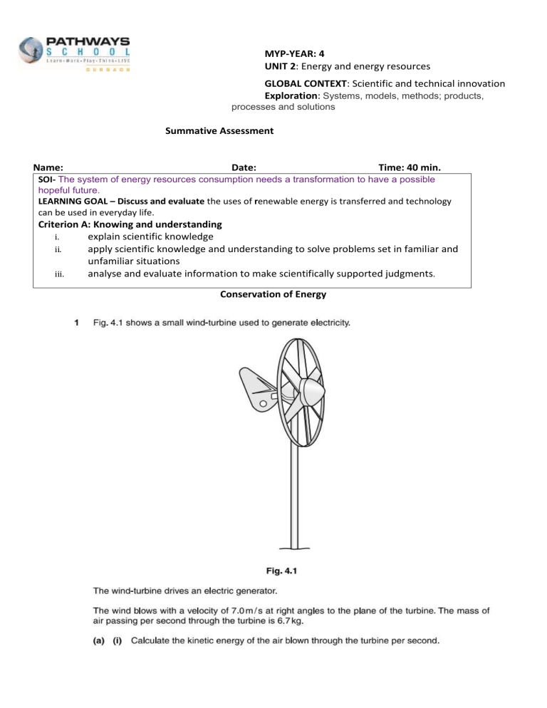 MYP Year 4 Energy Assessment