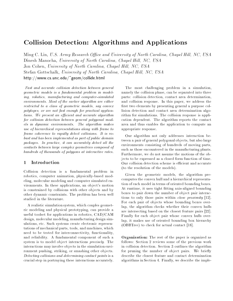 Collision Detection Algorithms And Applications