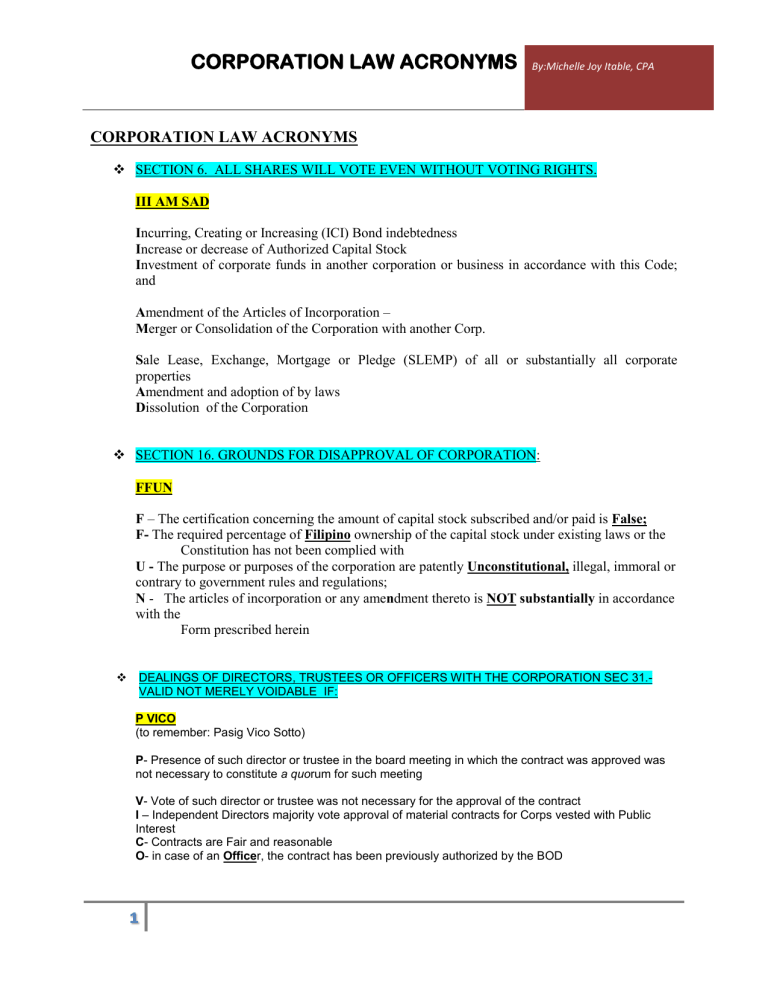 Corporation Law Acronyms: A Study Guide