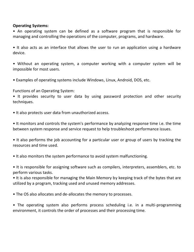 Operating Systems: Functions and Interrupts