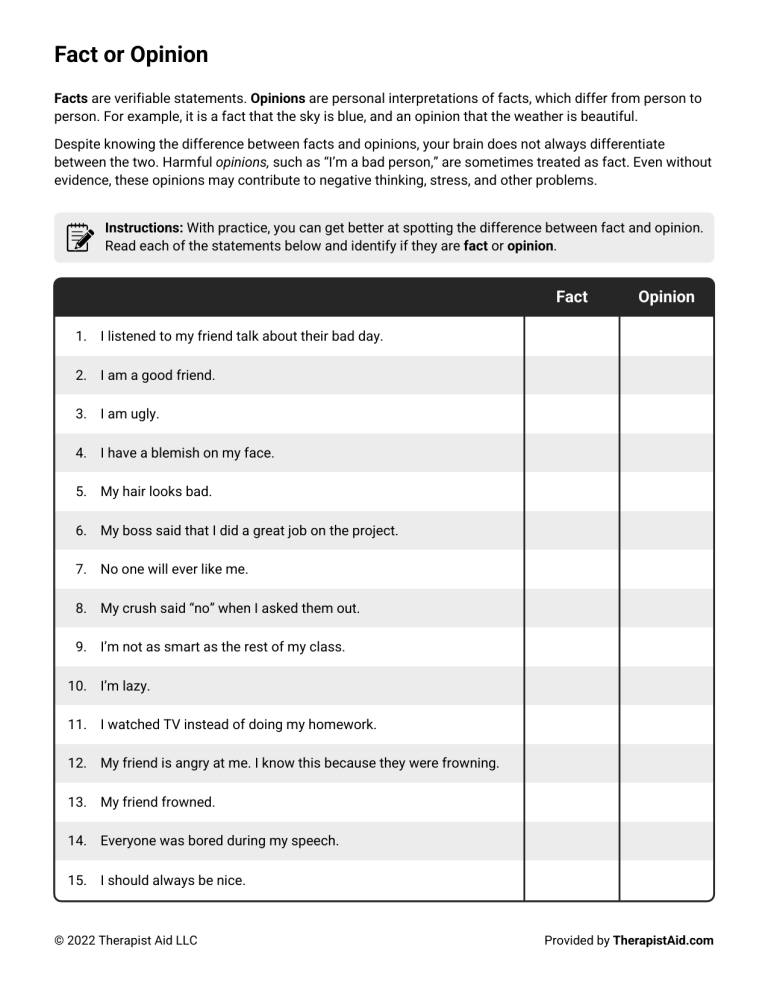 Fact vs. Opinion Worksheet: Identify & Understand