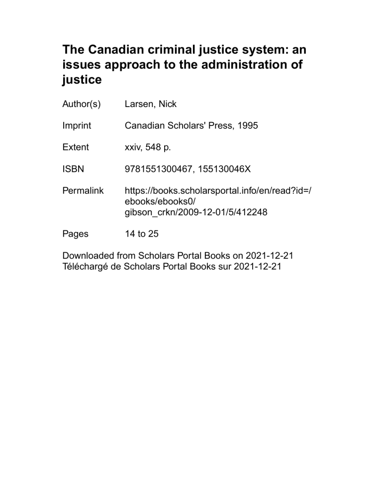 Canadian Criminal Justice System: Issues Approach