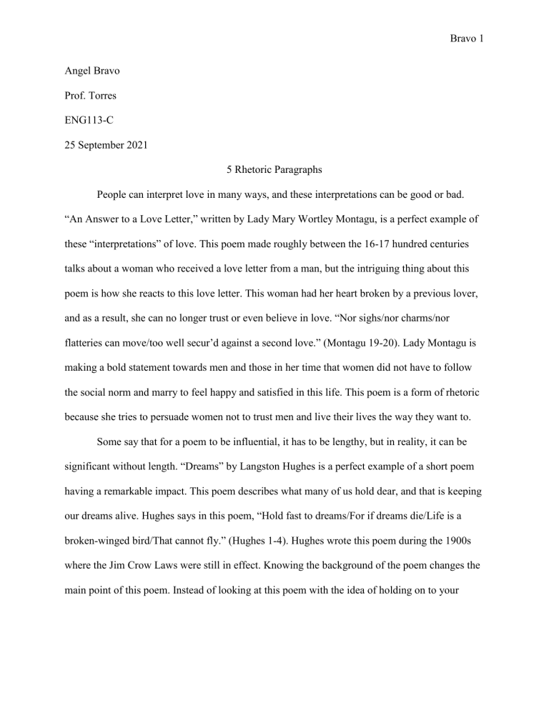 Rhetoric in Poetry: Analysis of Montagu, Hughes, Whitman & More