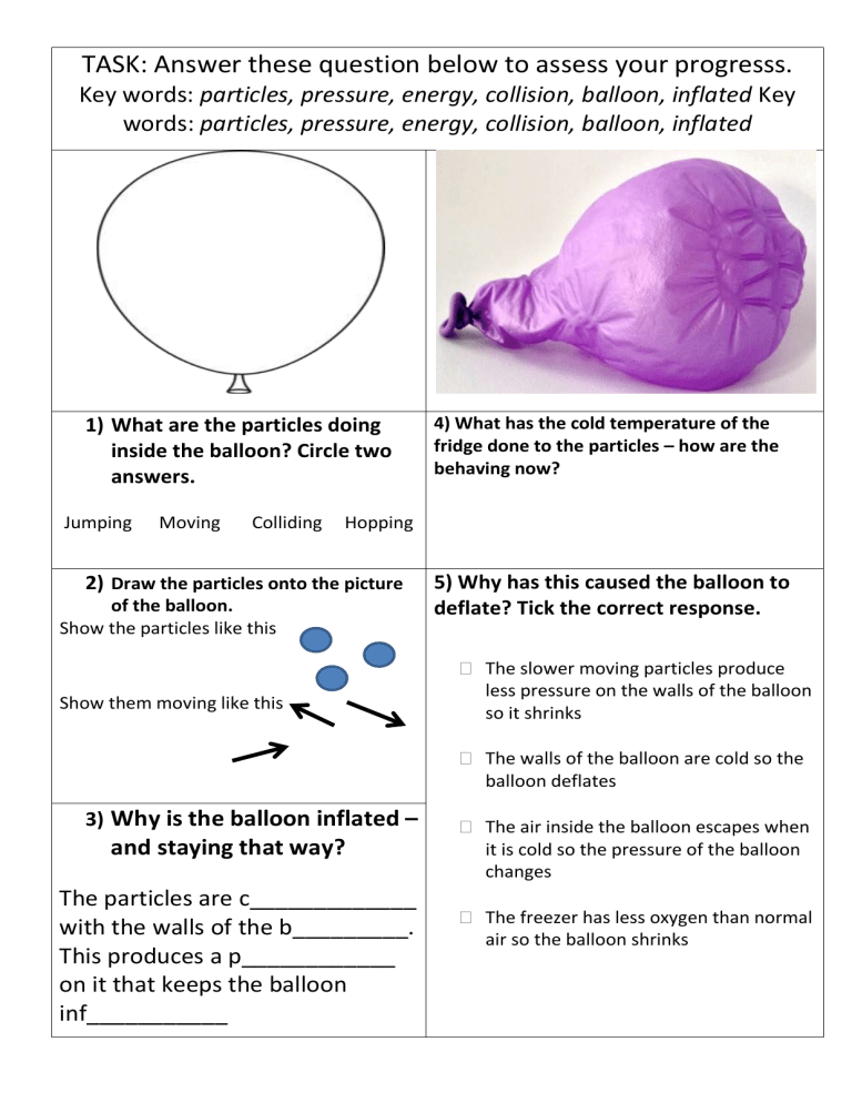 Balloon Particles & Pressure Worksheet