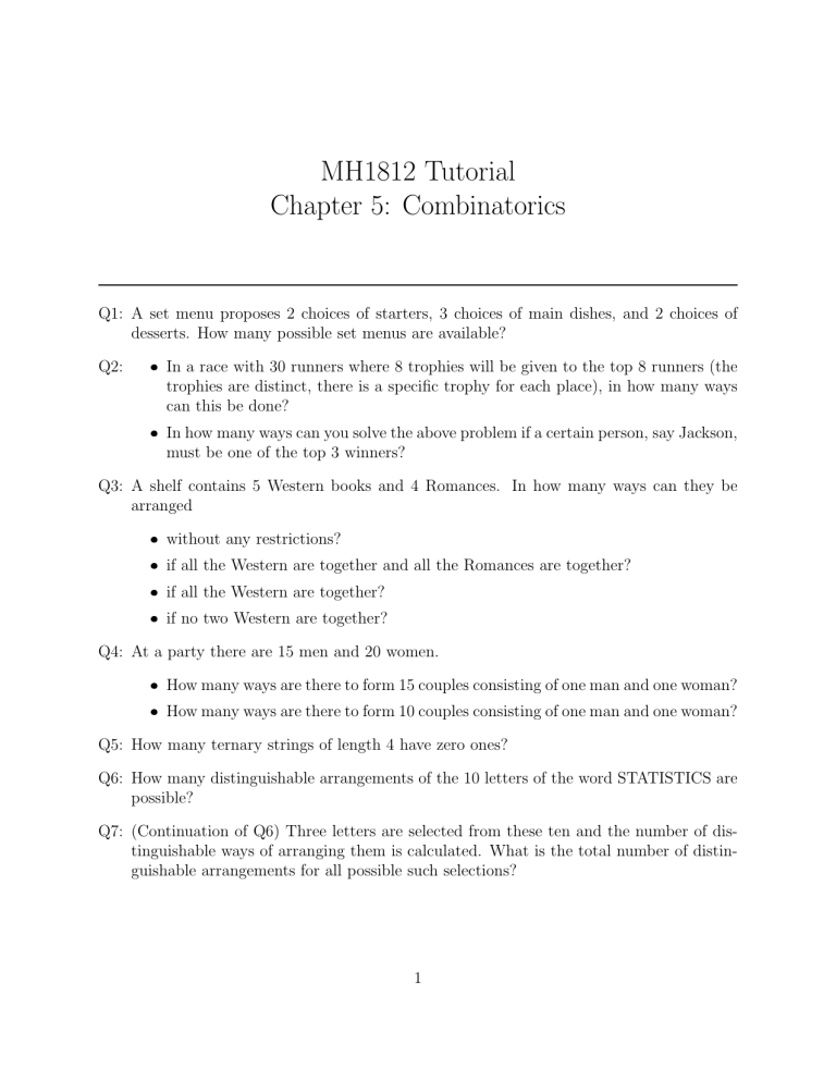 Combinatorics Tutorial: Practice Problems