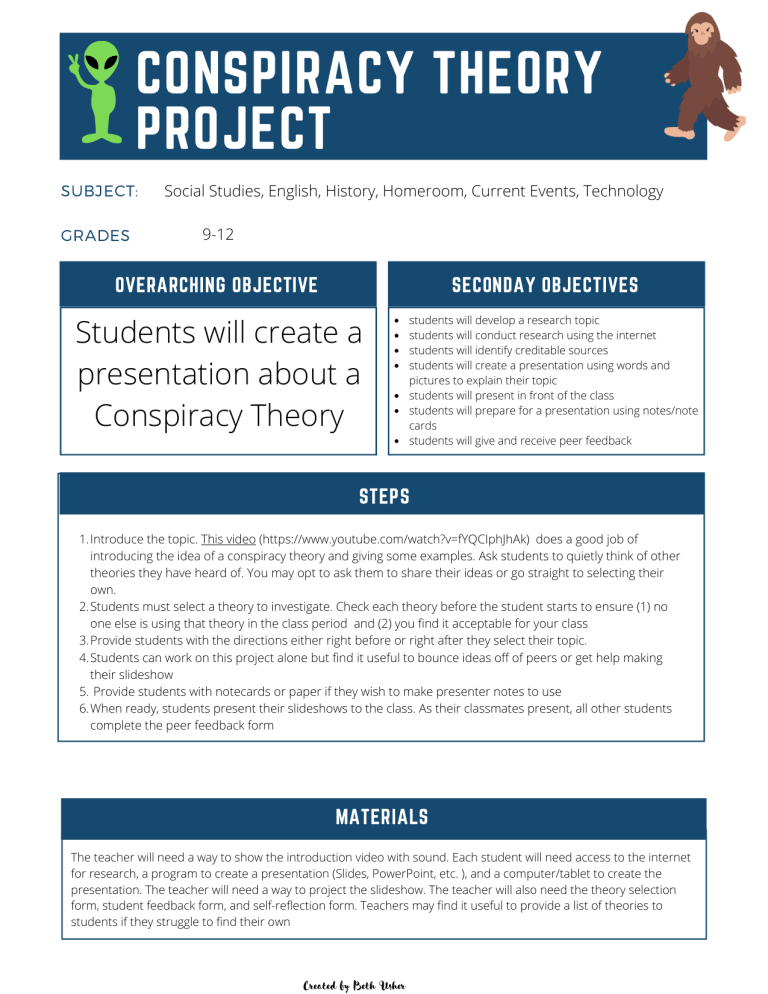 Conspiracy Theory Project: Grades 9-12