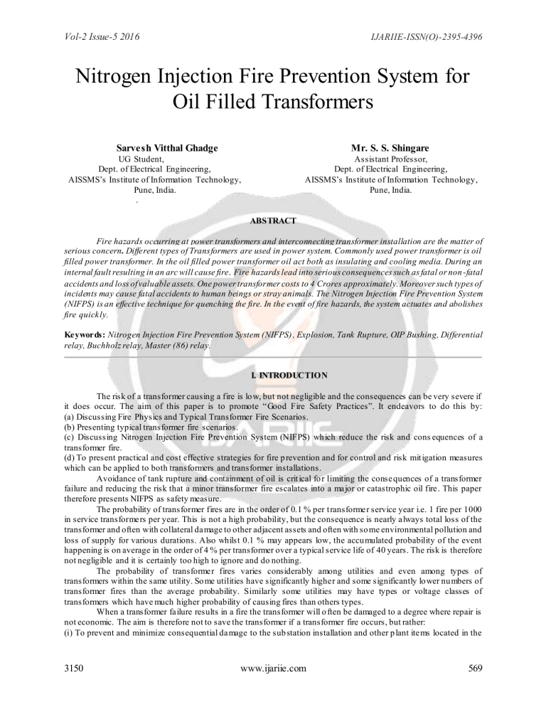 NIFPS for Oil-Filled Transformers: Fire Prevention System