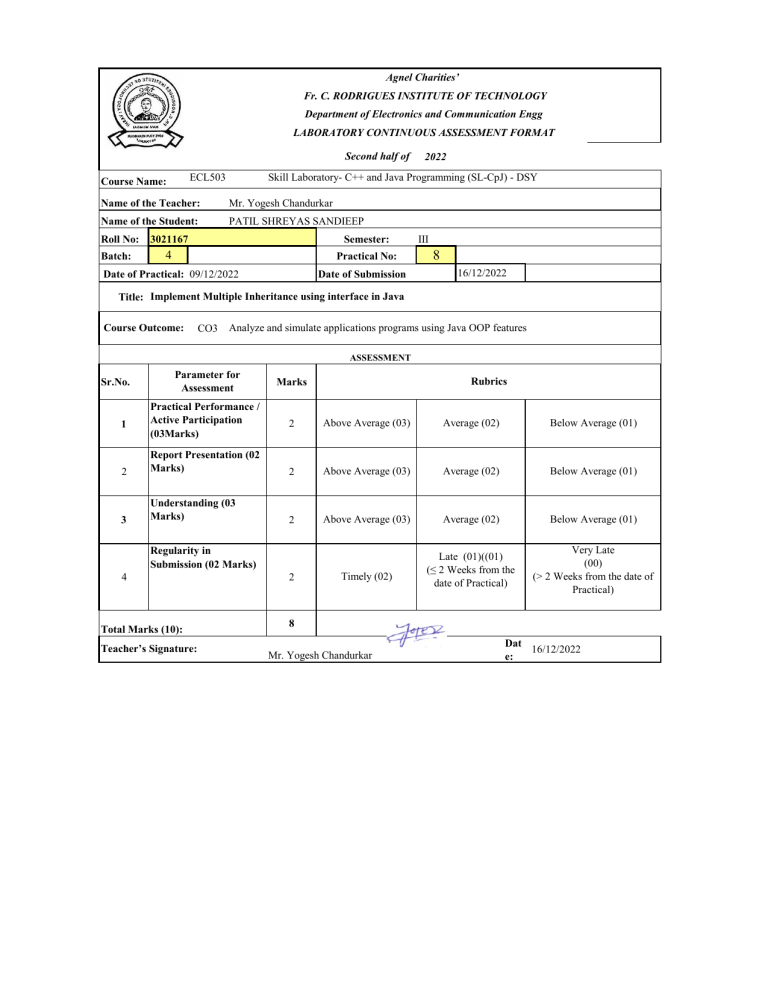 C++/Java Lab Assessment: Multiple Inheritance in Java