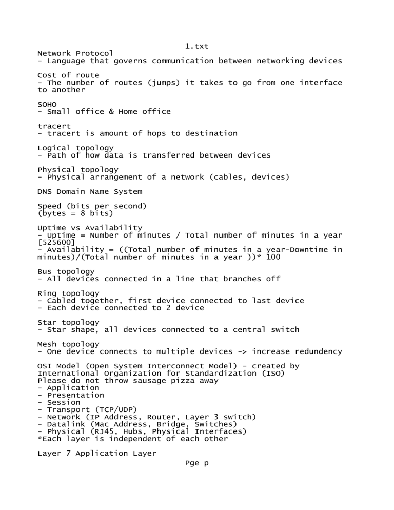 Networking Protocols & Models Lecture Notes