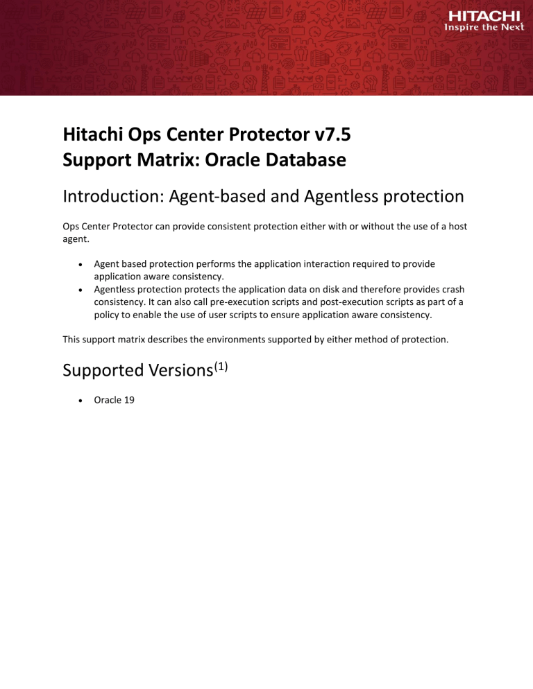 Hitachi Ops Center Protector v7.5: Oracle Support Matrix