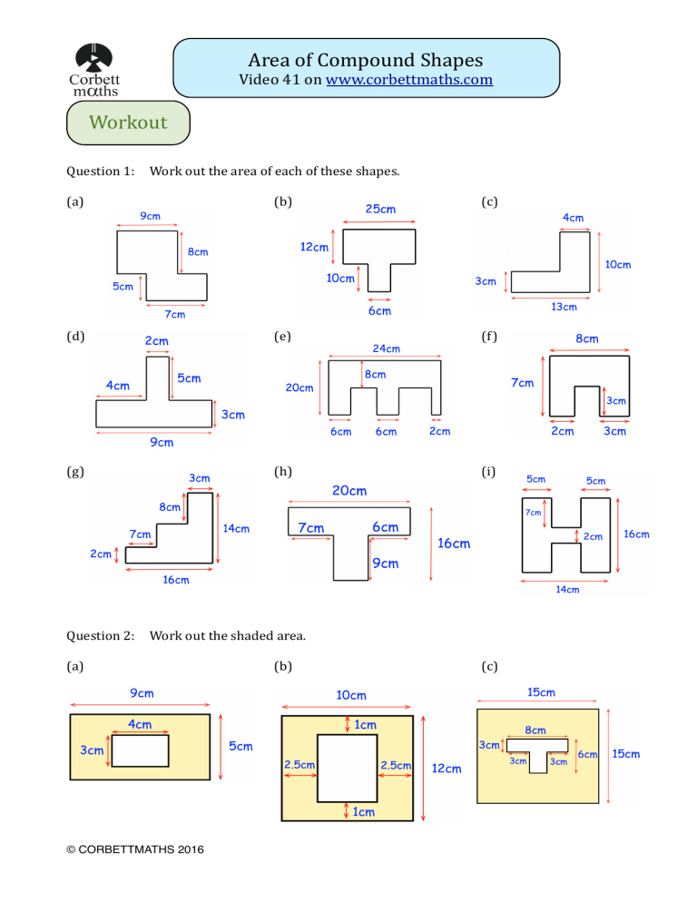 Area of Compound Shapes Worksheet