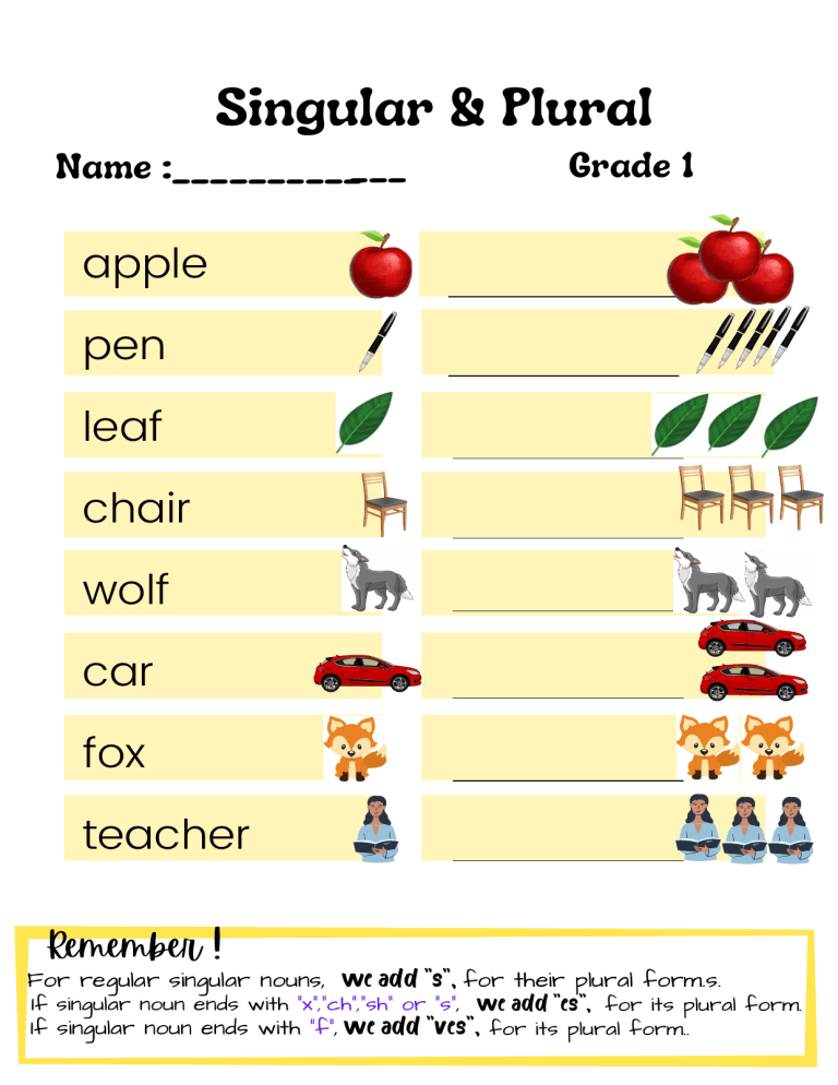 Singular & Plural Nouns Worksheet