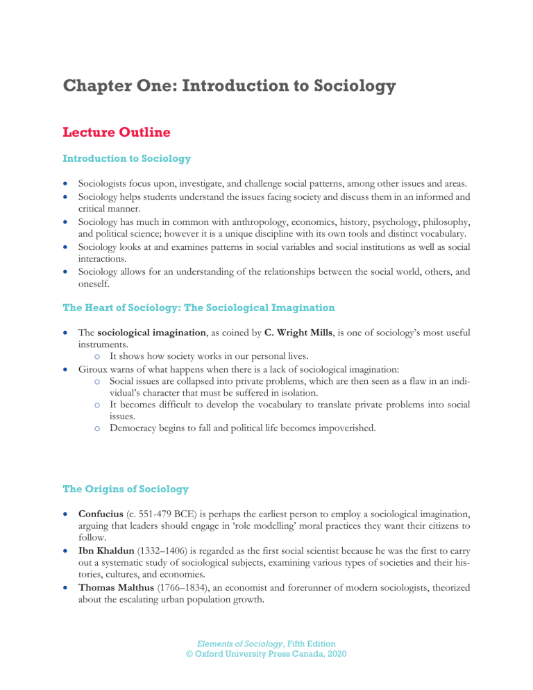Intro to Sociology: Lecture Outline & Key Concepts