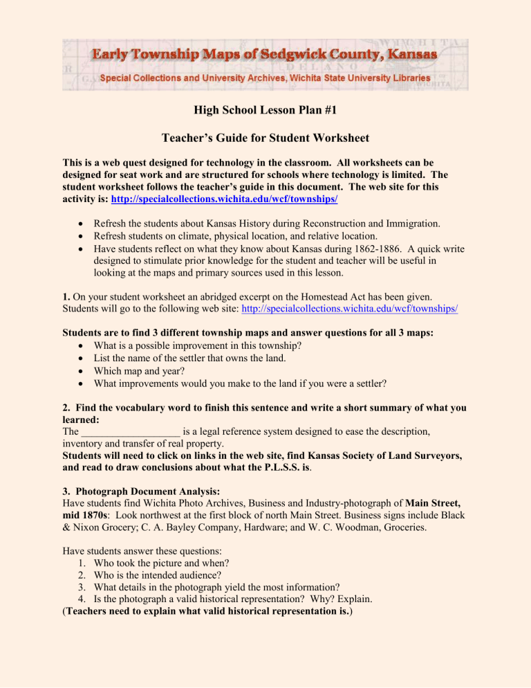 Kansas History Lesson Plan: Sedgwick County Township Maps