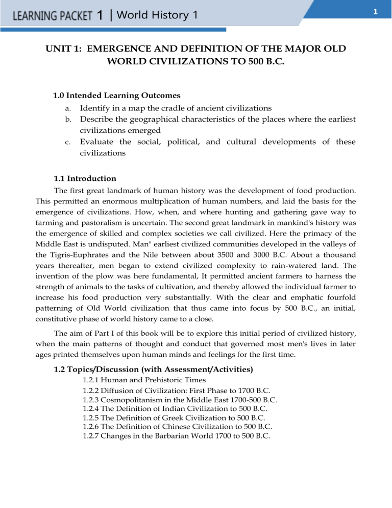 World History: Old World Civilizations to 500 BC