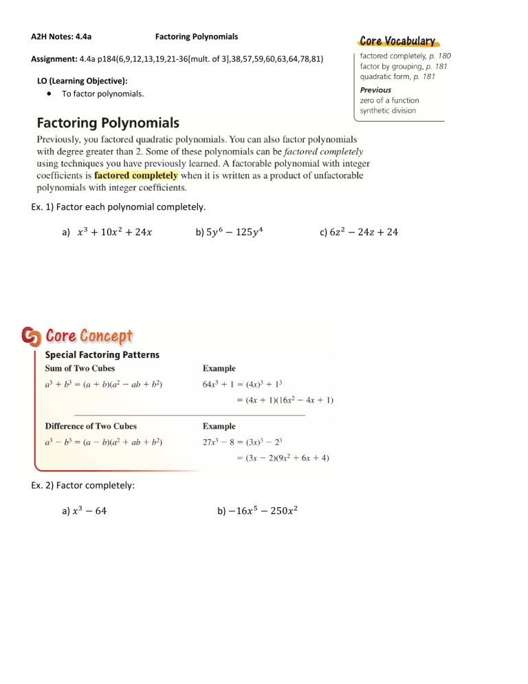 Factoring Polynomials Worksheet