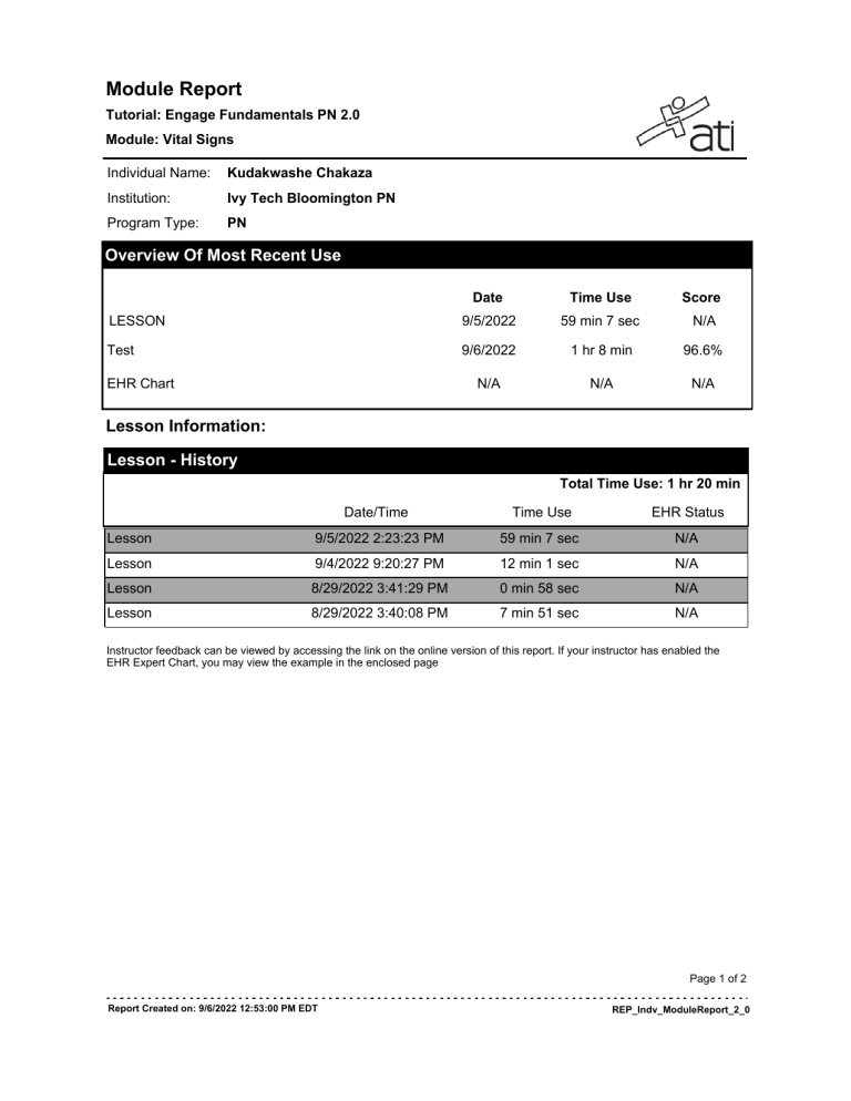 Vital Signs Module Report