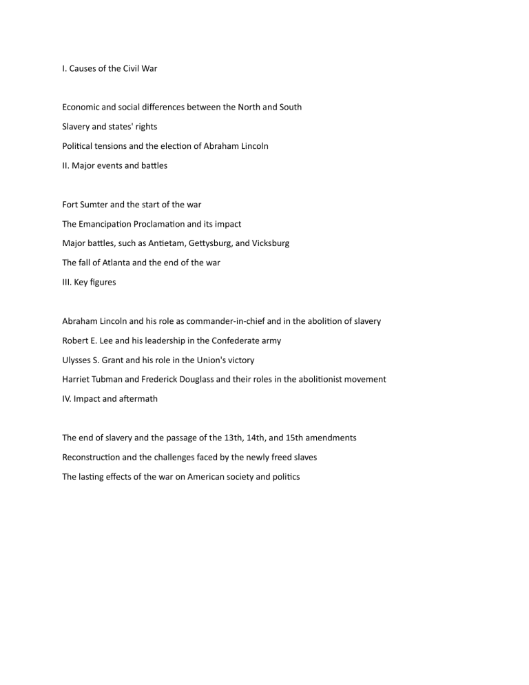 Civil War Outline: Causes, Events, Figures, Impact