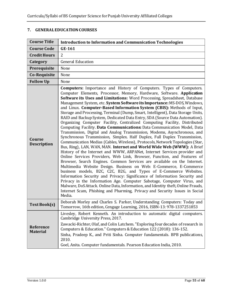 Introduction to ICT Syllabus