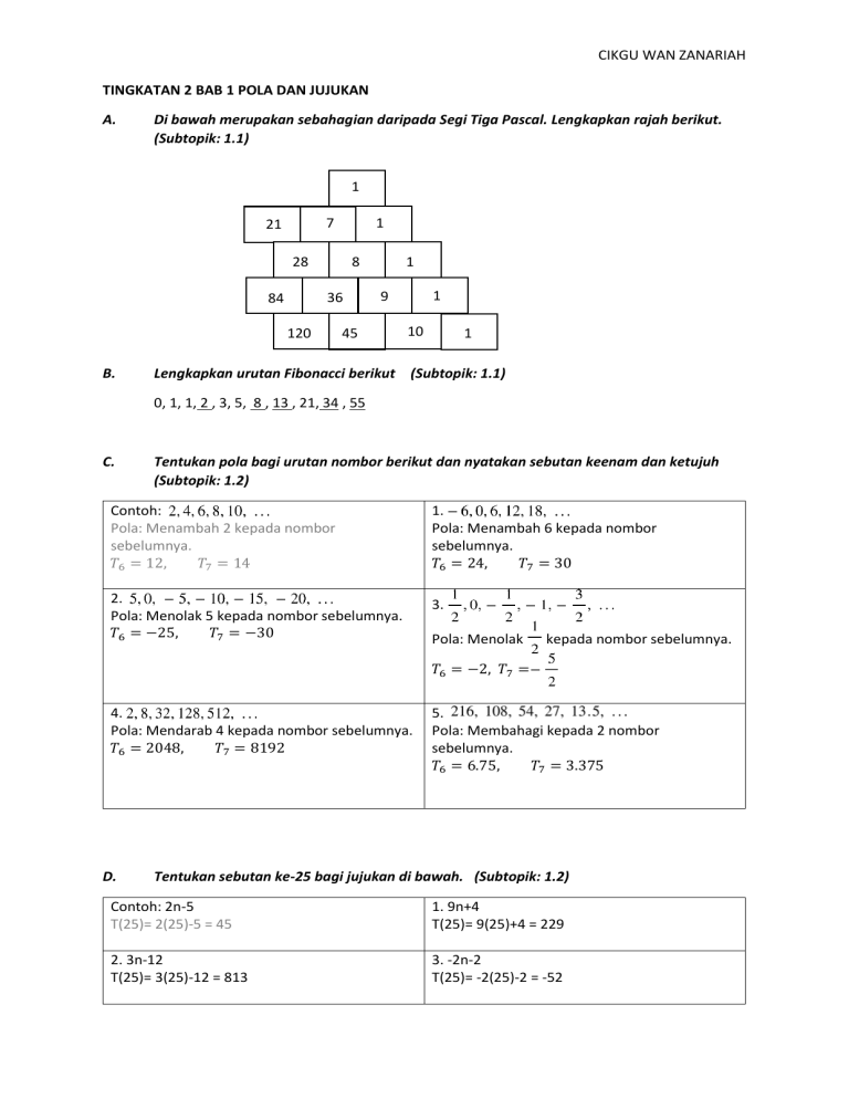 Pola dan Urutan Matematika: Lembar Kerja Tingkat 2