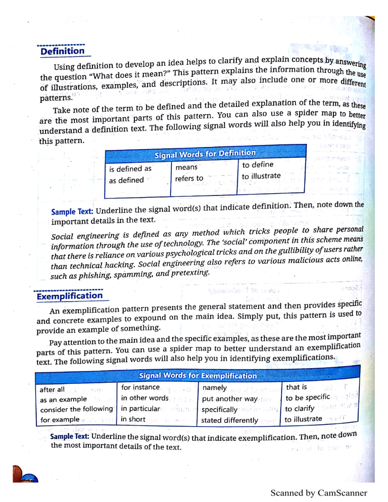 Definition & Exemplification Text Patterns