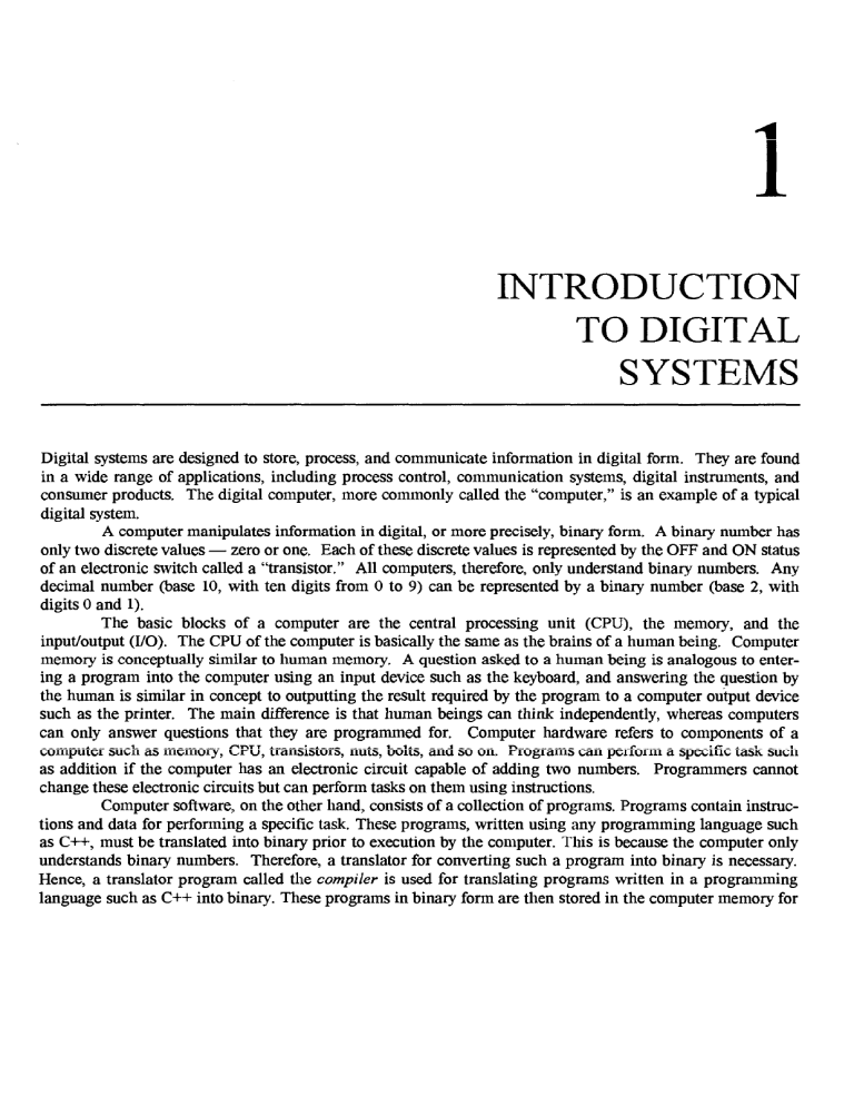 Introduction to Digital Systems