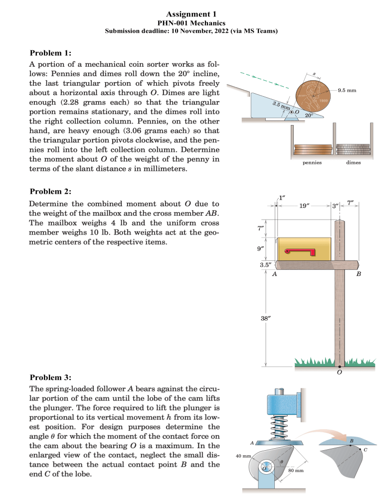 Mechanics Assignment 1: Statics and Dynamics Problems