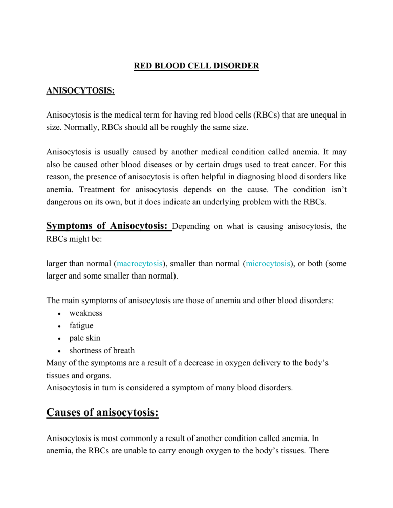 Anisocytosis & Poikilocytosis: Red Blood Cell Disorders