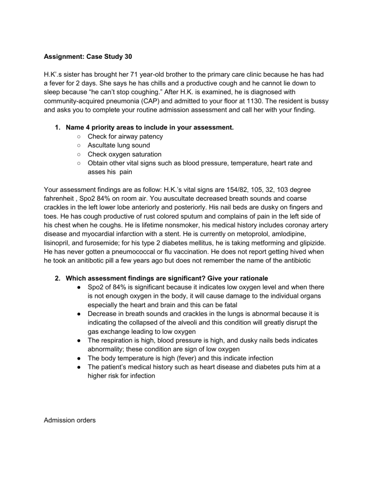 Pneumonia Case Study: Assessment & Management