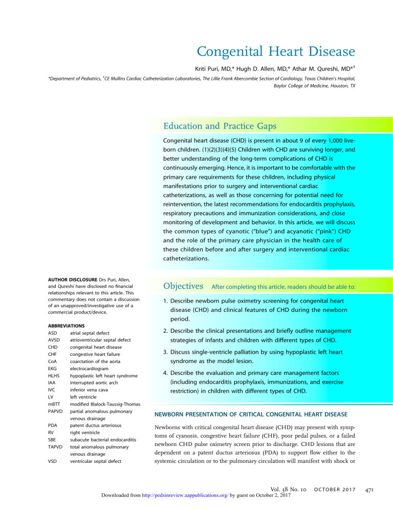 Congenital Heart Disease: Diagnosis & Management
