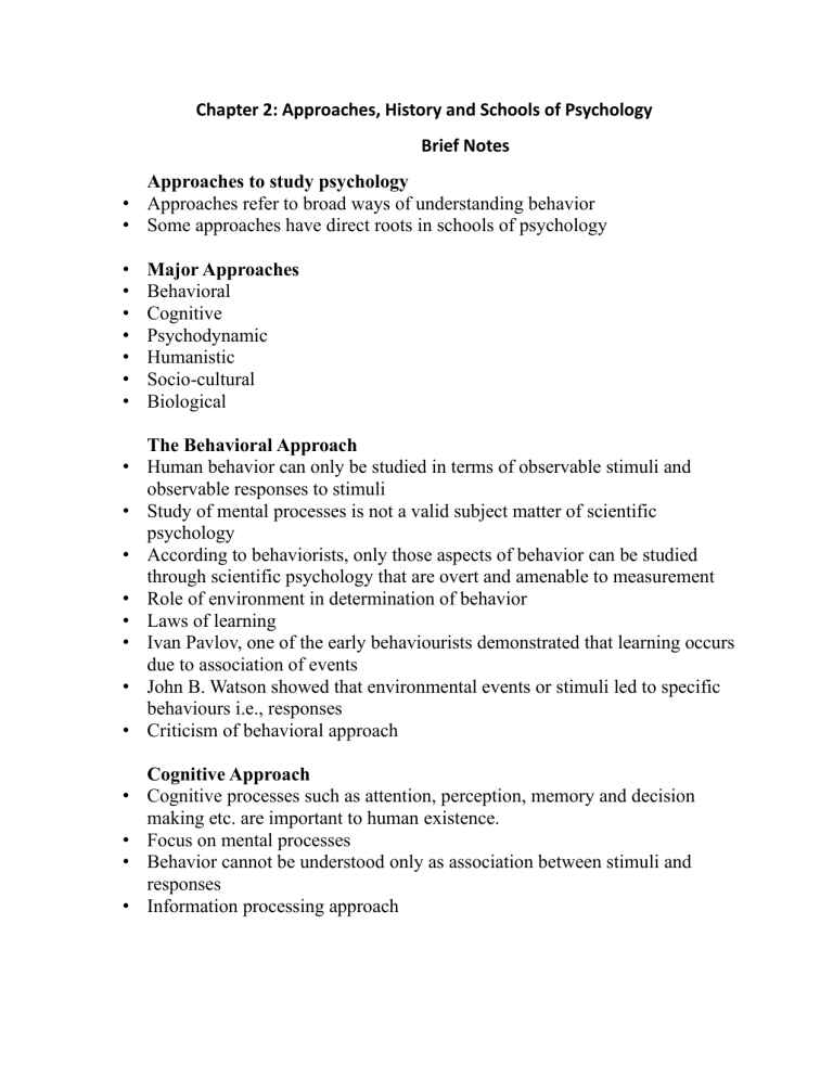 Psychology Approaches: Behavioral, Cognitive, and More