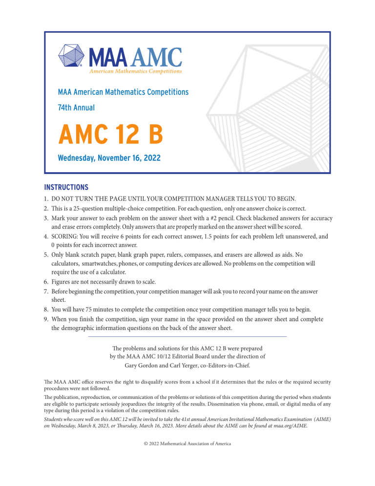 AMC 12B 2022 Exam Paper