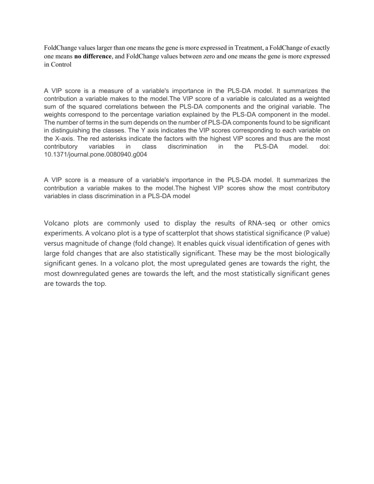 FoldChange, VIP Scores, Volcano Plots in Omics Experiments