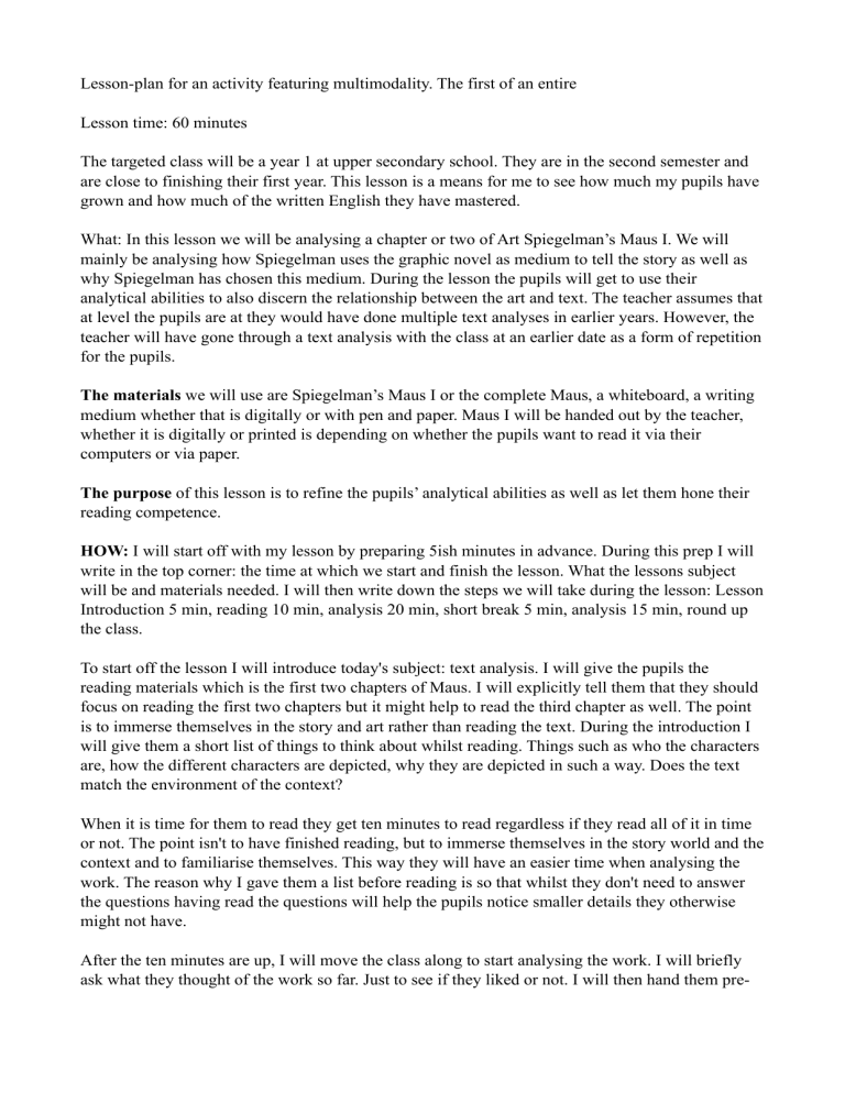 Maus I Lesson Plan: Multimodal Graphic Novel Analysis