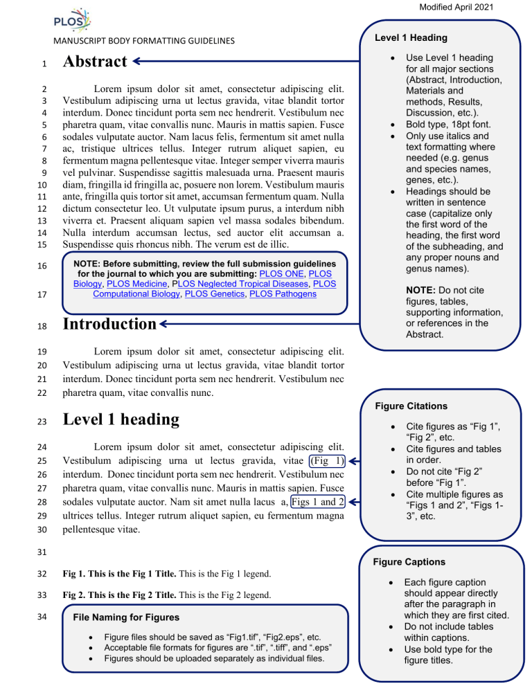 PLOS Manuscript Formatting Guidelines