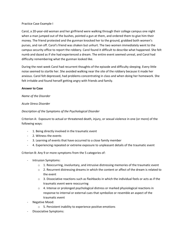 Psychology Case Studies: Acute Stress & Anxiety Disorders