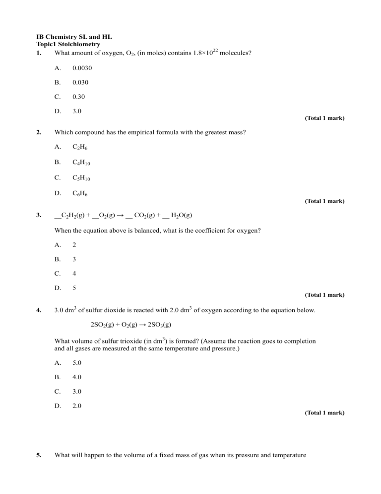 IB Chemistry Stoichiometry Exam Questions
