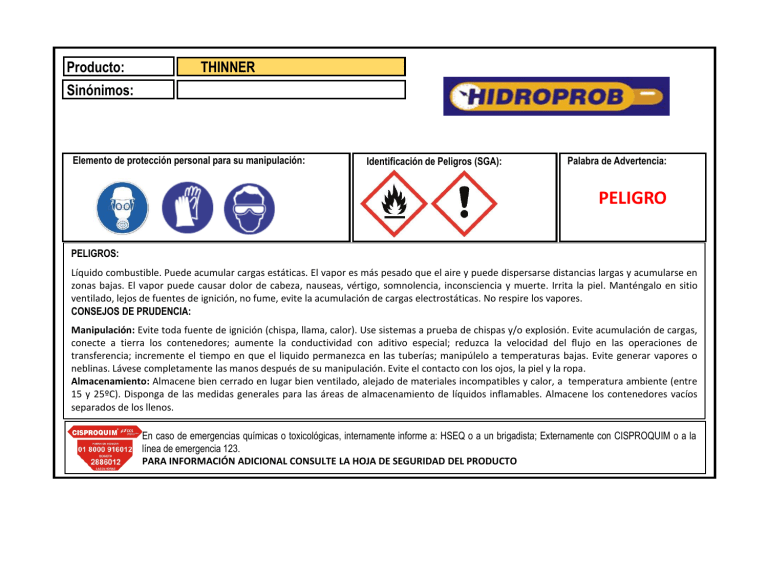 Hoja de Seguridad Thinner: Peligros y Precauciones