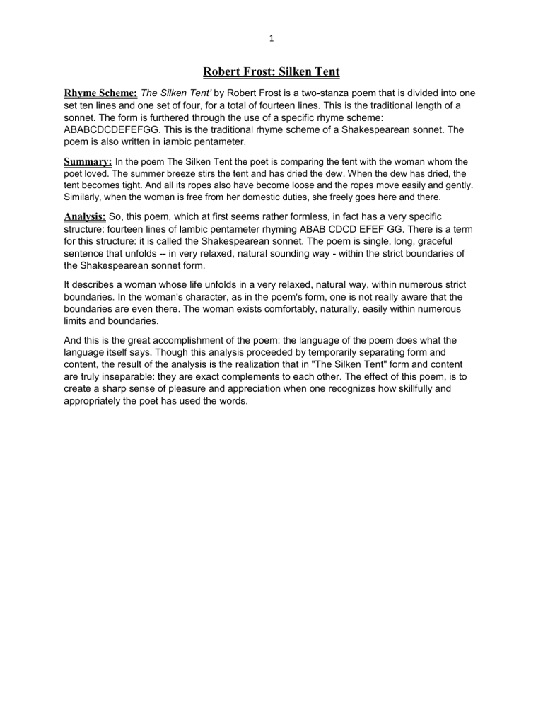 Robert Frost's 'Silken Tent' Analysis