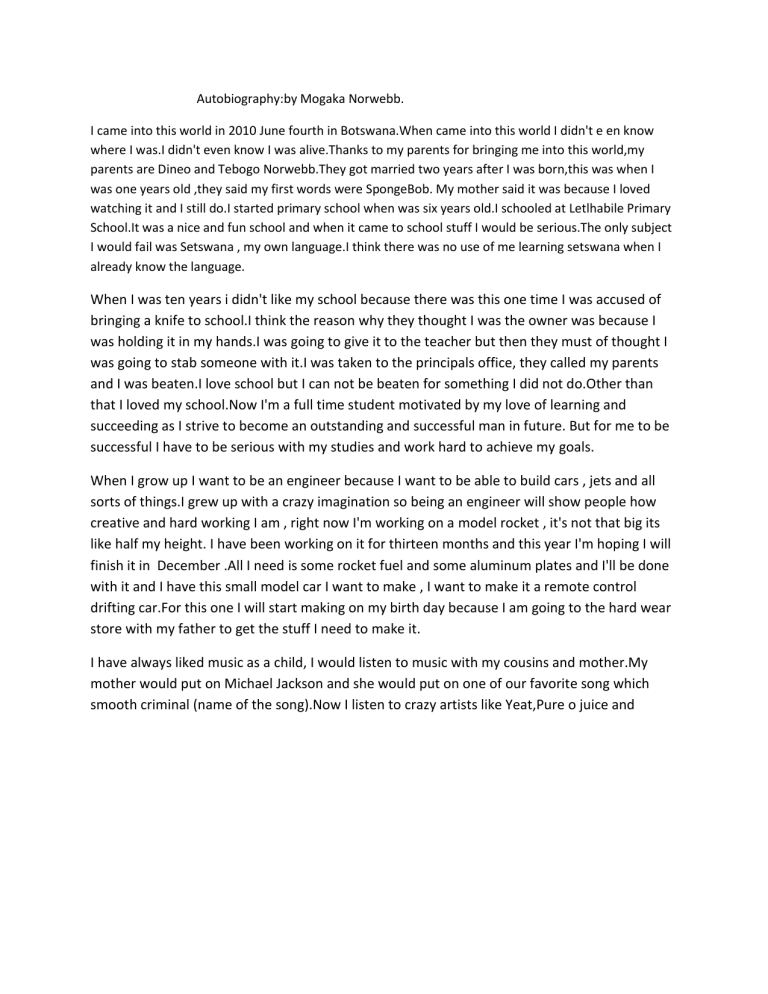Mogaka Norwebb's Autobiography: Childhood, School, and Dreams