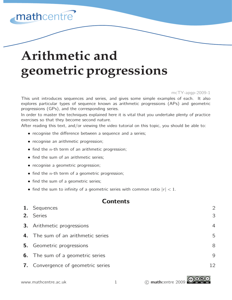 Arithmetic & Geometric Progressions: Sequences & Series