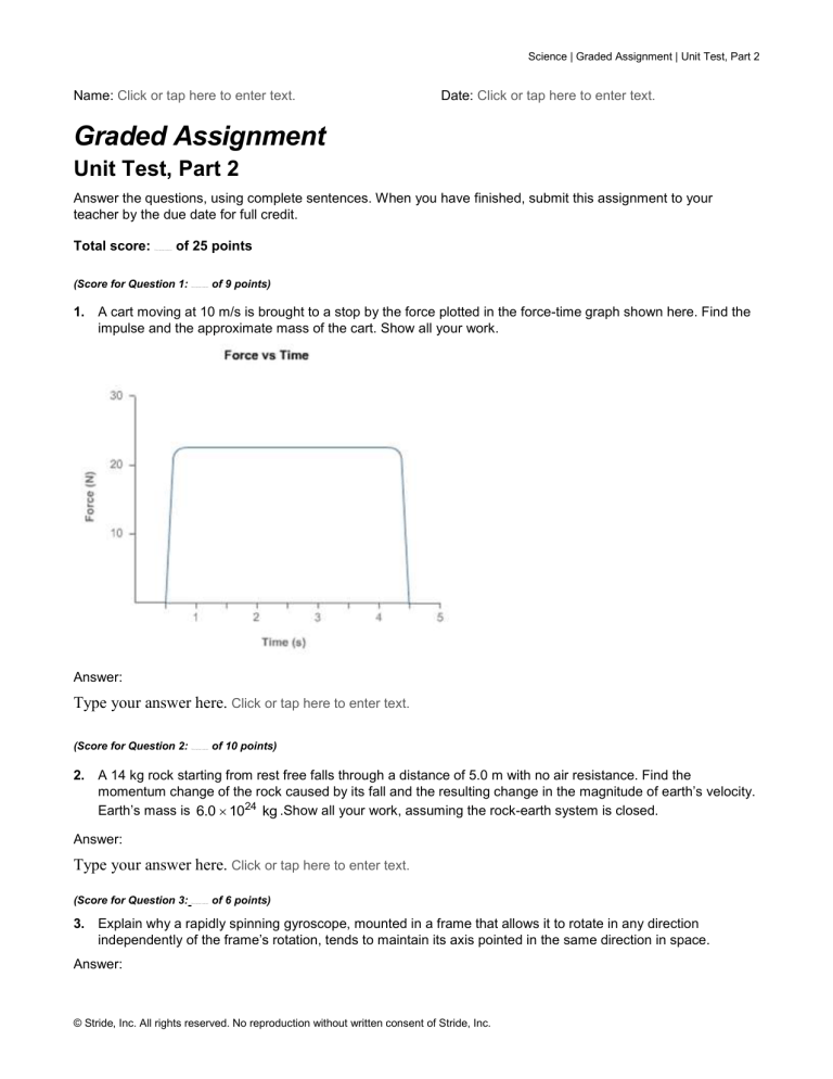 Physics Unit Test: Impulse, Momentum, Gyroscopes