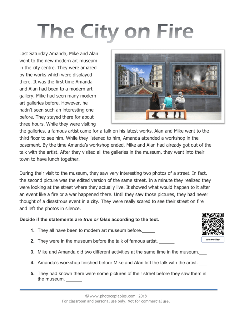 The City on Fire Reading Comprehension Worksheet