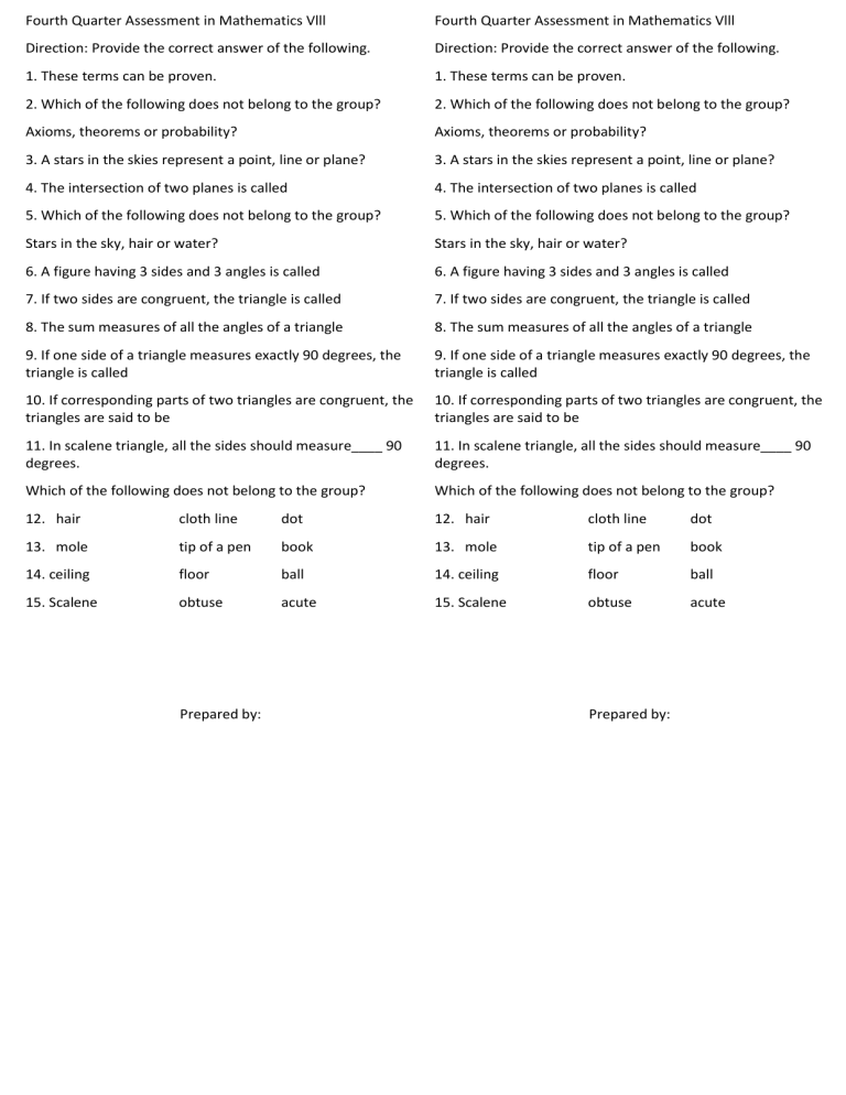 8th Grade Math Assessment: Geometry Concepts