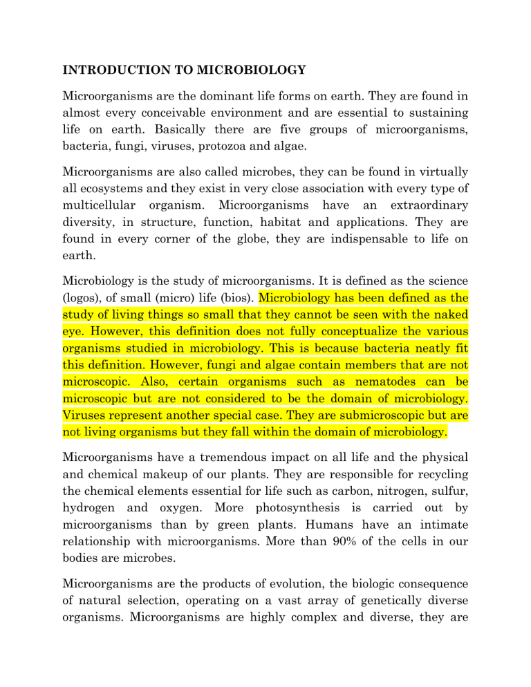 Introduction to Microbiology: Microorganisms & Their Study