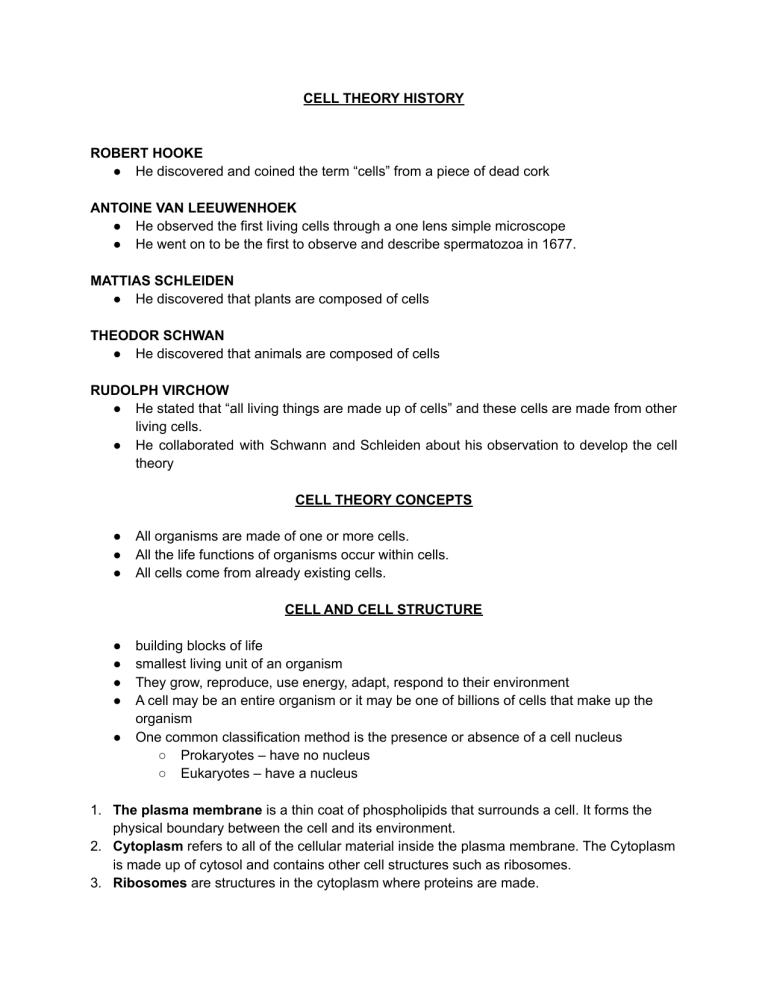 Cell Theory: History, Concepts, and Structure