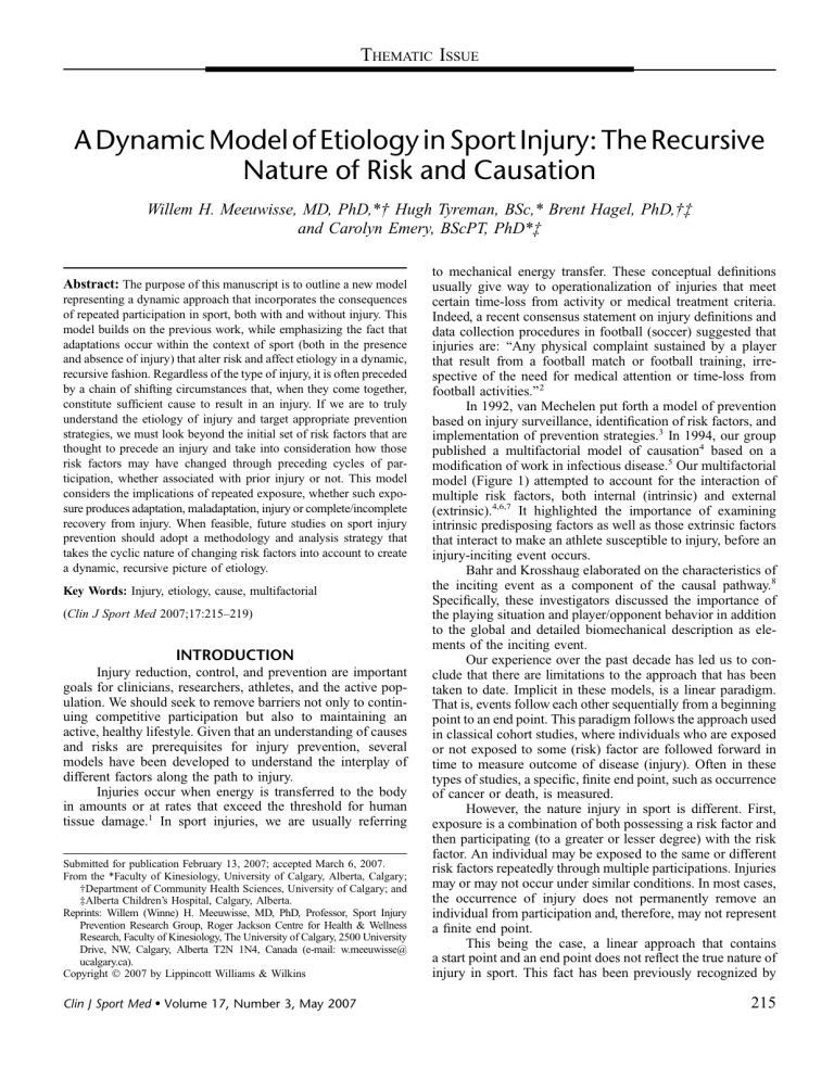 Sport Injury Etiology: A Dynamic, Recursive Model