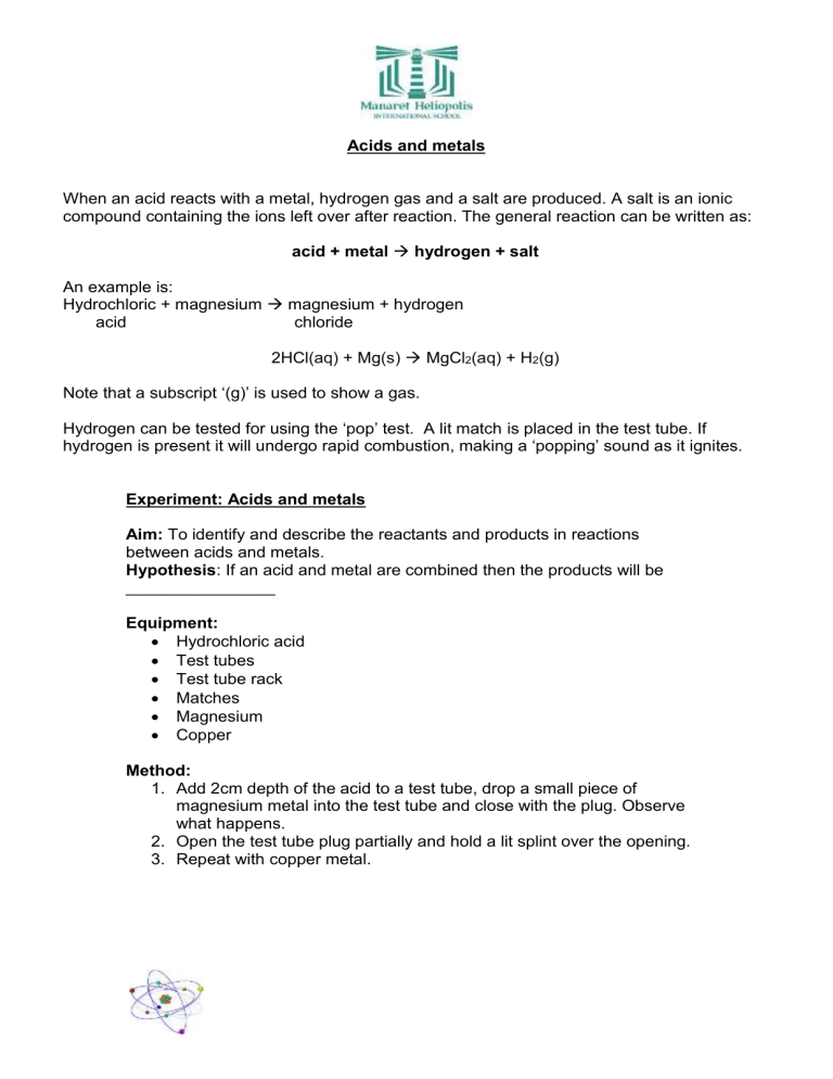 Acids and Metals Lab: Reactions & Equations