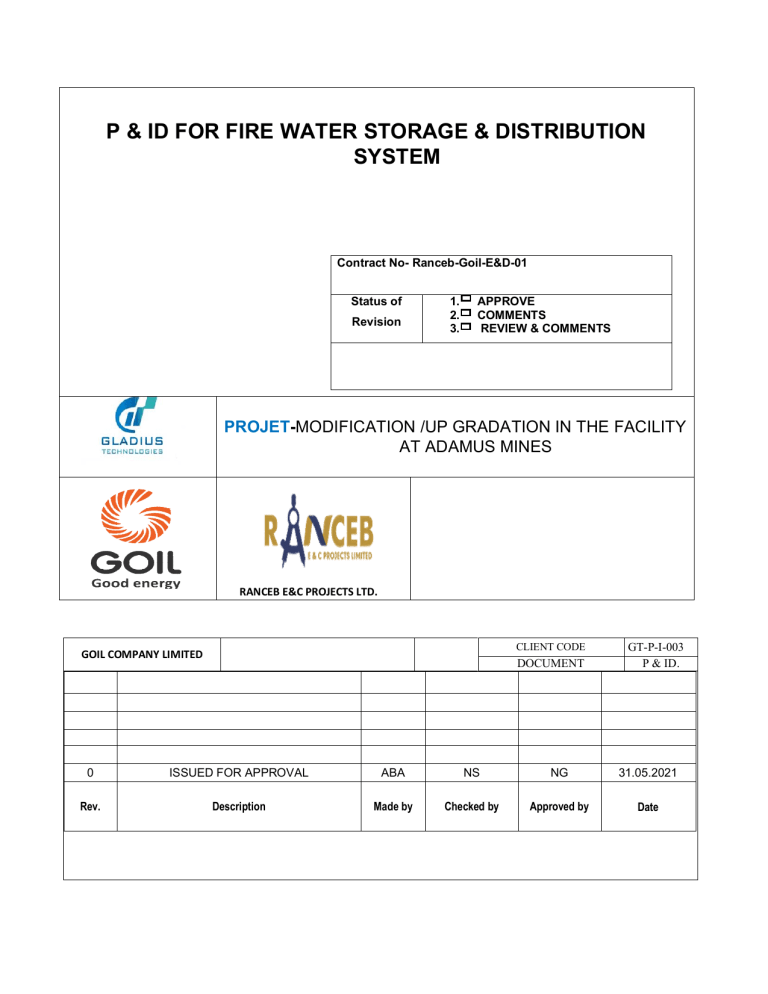Fire Water System P&ID - Storage & Distribution