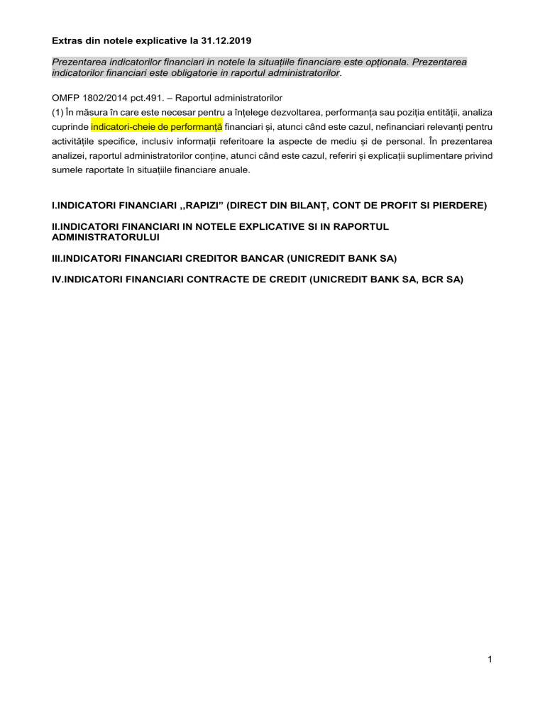 Indicatori Financiari: Analiză din Note Explicative